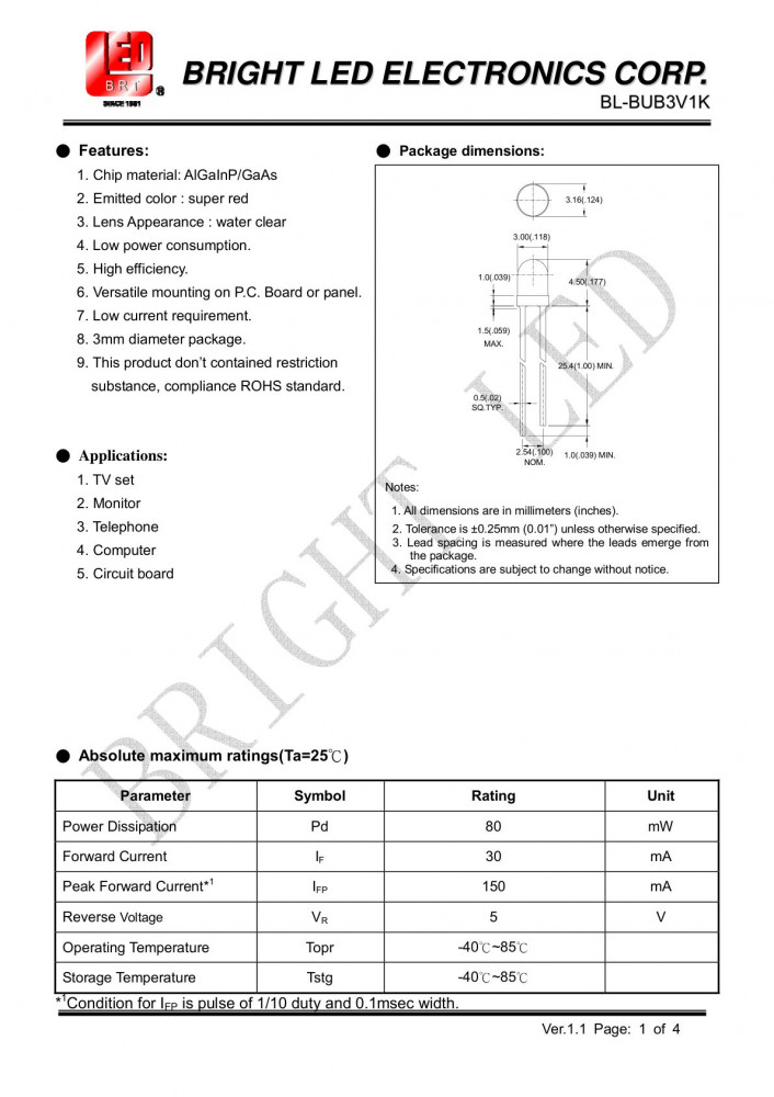 BL-BUB3V1K product document page 1