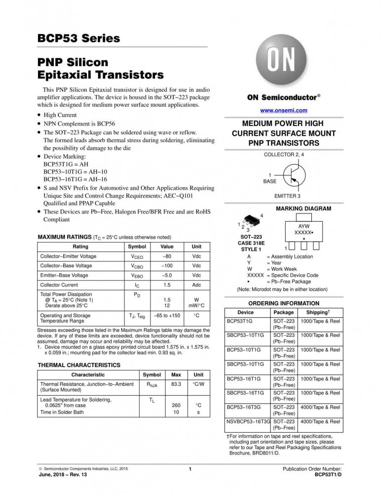 SBCP53-10T1G datasheet page 1