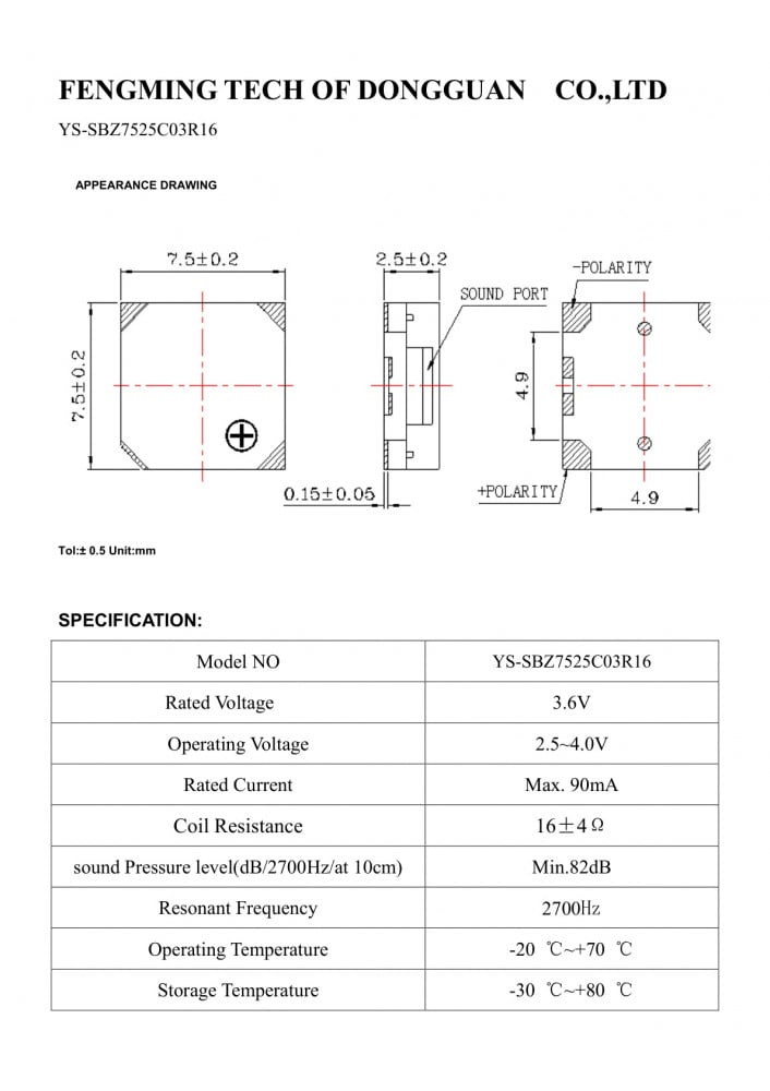 YS-SBZ7525C03R16 specification page 2