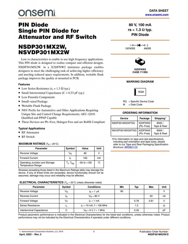 NSVDP301MX2WT5G datasheet page 1