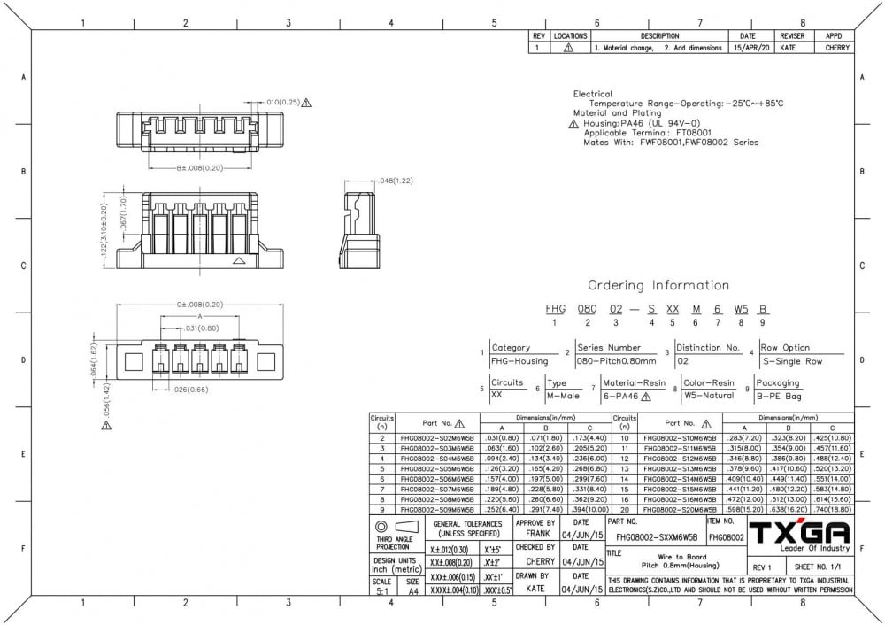 TXGA FHG08002-S09M6W5B technical document preview