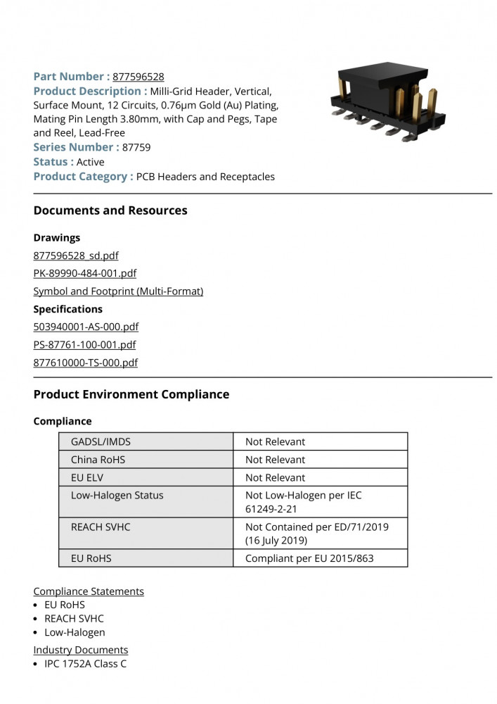 Technical document page 1 for Molex 877596528