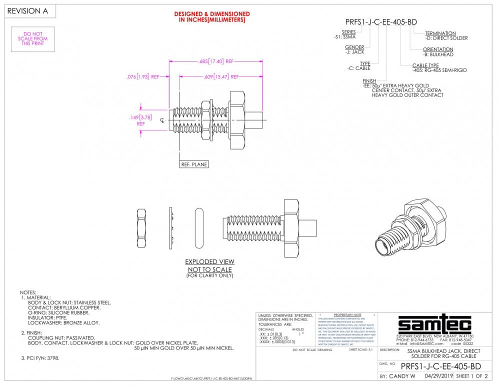 Samtec PRFS1-J-C-EE-405-BD drawing page 1