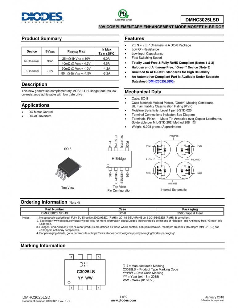 DMHC3025LSD-13 datasheet page 1