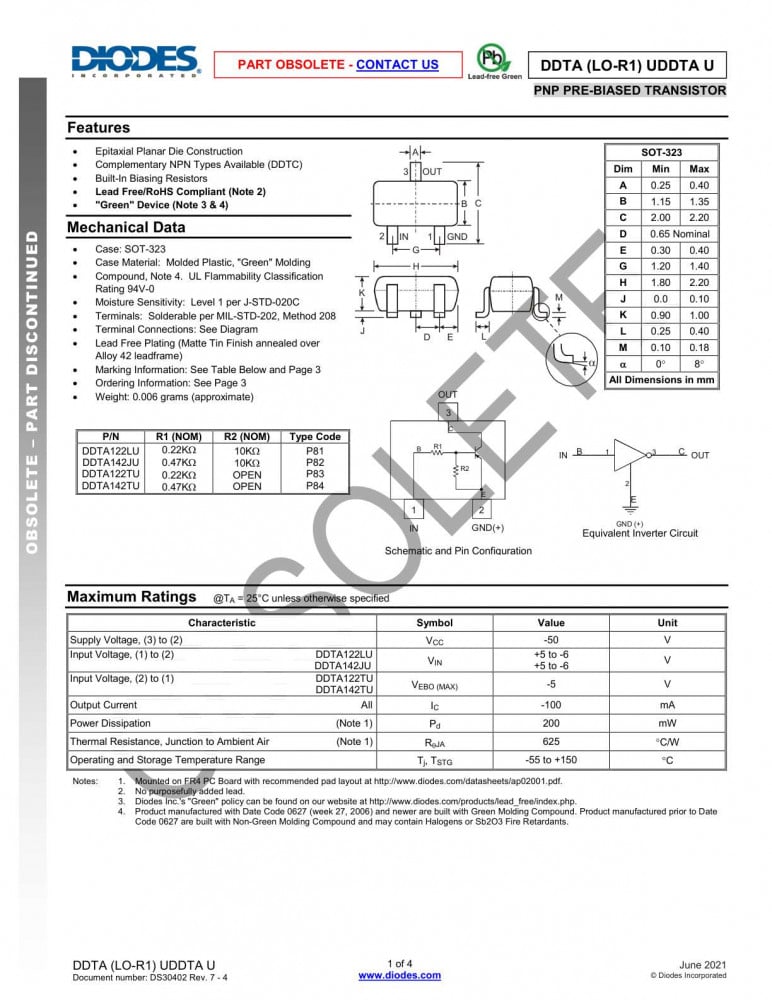 DDTA142JU-7 datasheet page 1