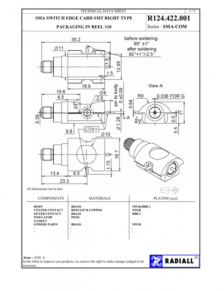 Radiall R124422001 technical datasheet page 1
