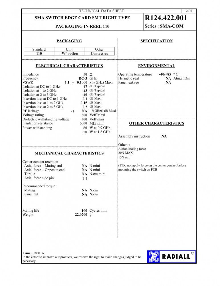 Radiall R124422001 technical datasheet page 2