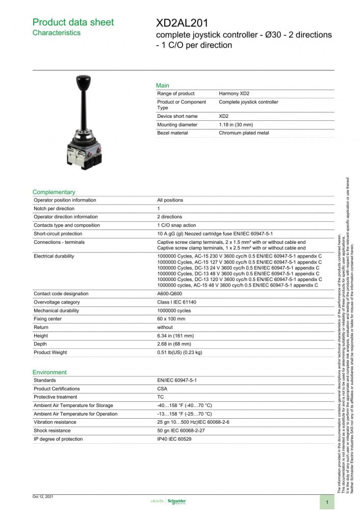 XD2AL201 technical document page 1