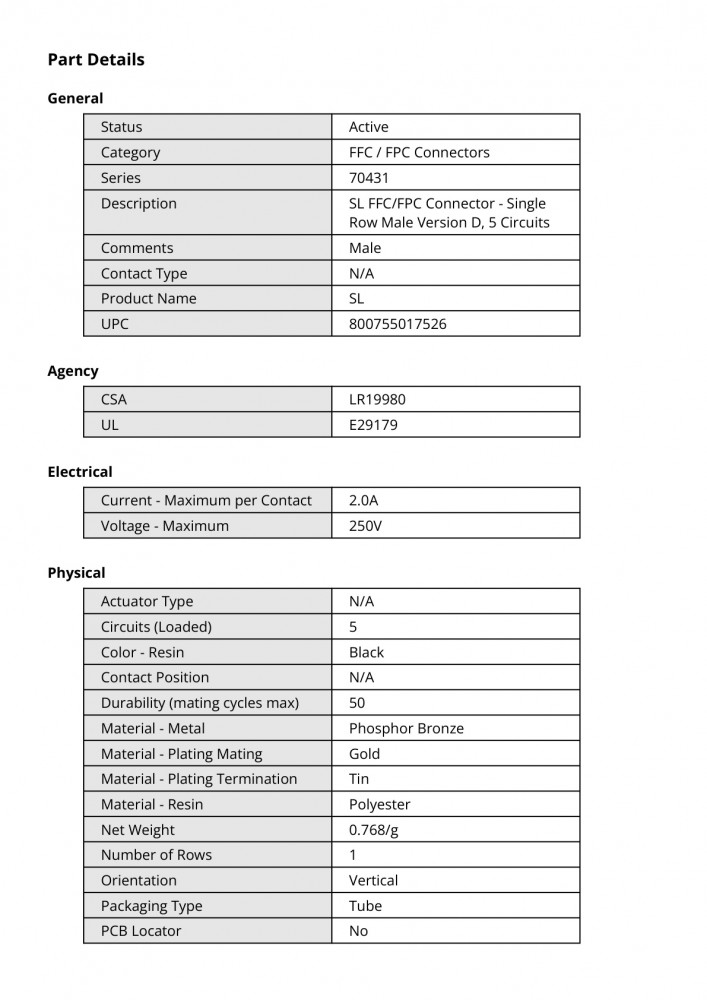 Product document page 2 for MOLEX 15475050
