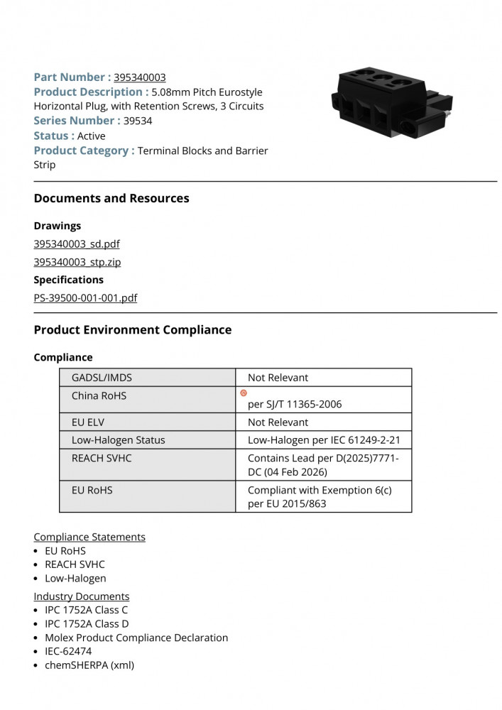 ESE Eurostyle terminal blocks product specification, page 1