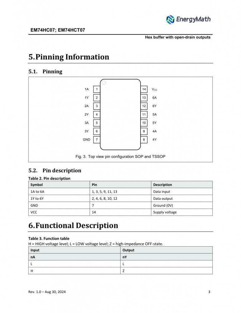 EM74HCT07PW datasheet page 3
