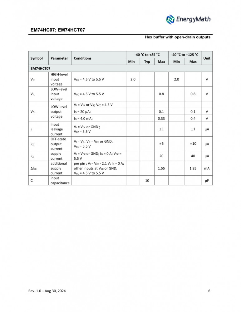 EM74HCT07PW datasheet page 6