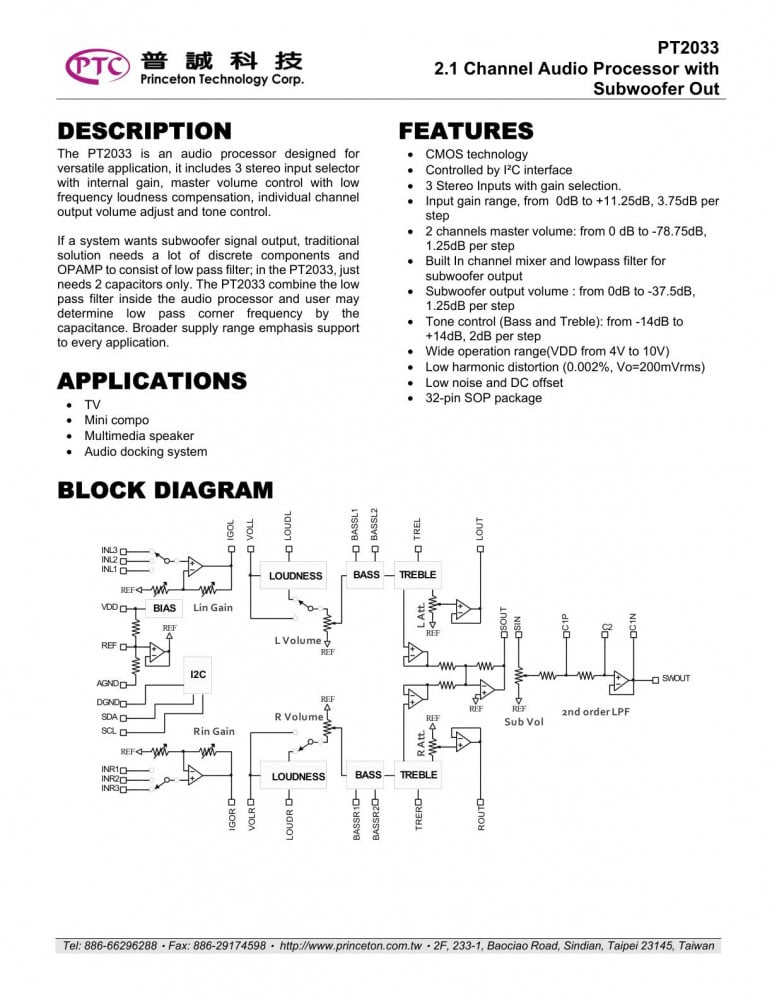 PT2033 technical document page 1