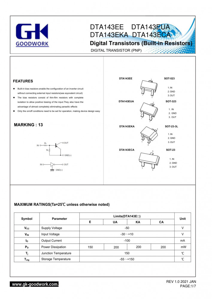 DTA143ECA datasheet page 1