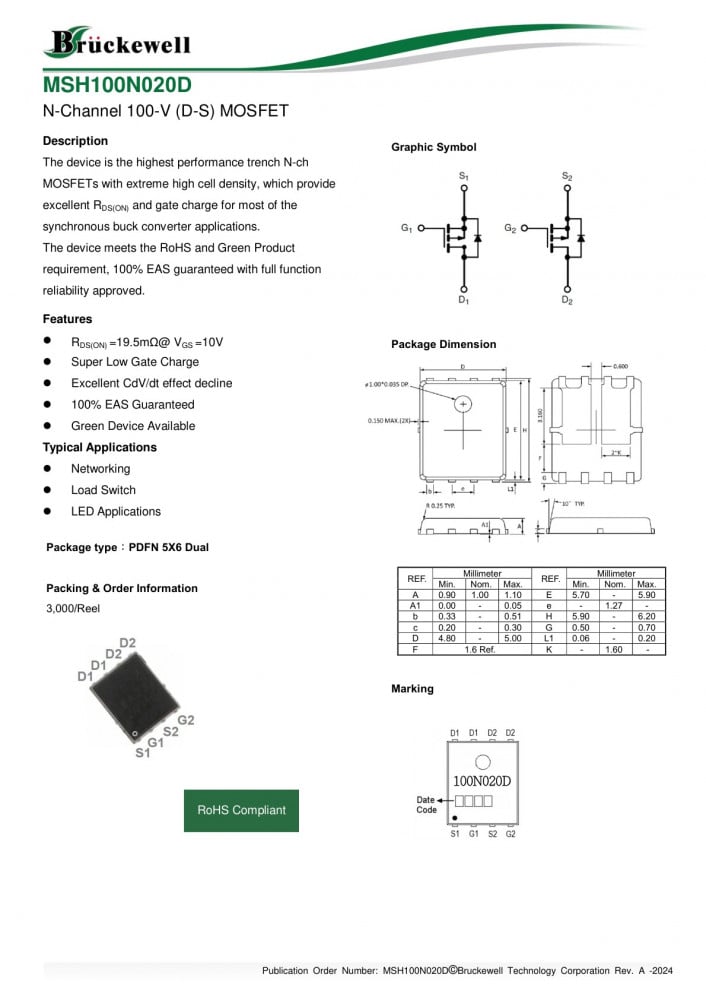 MSH100N020D datasheet page 1