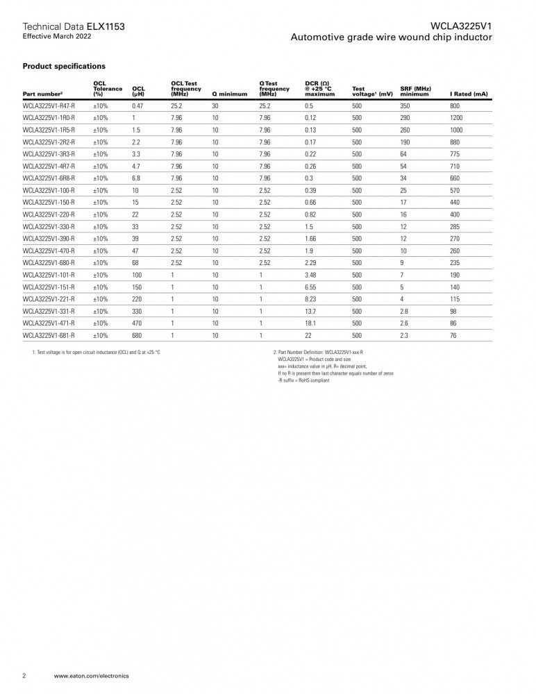 WCLA3225V1 technical document page 2