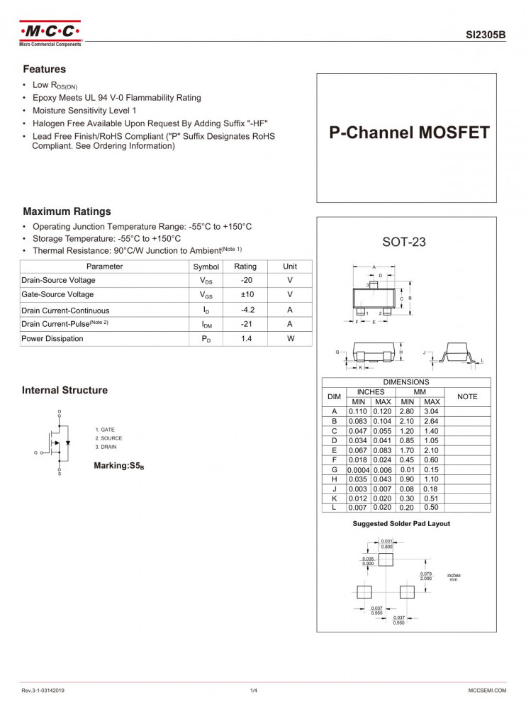 SI2305B-TP datasheet page 1