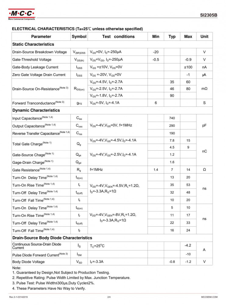 SI2305B-TP datasheet page 2