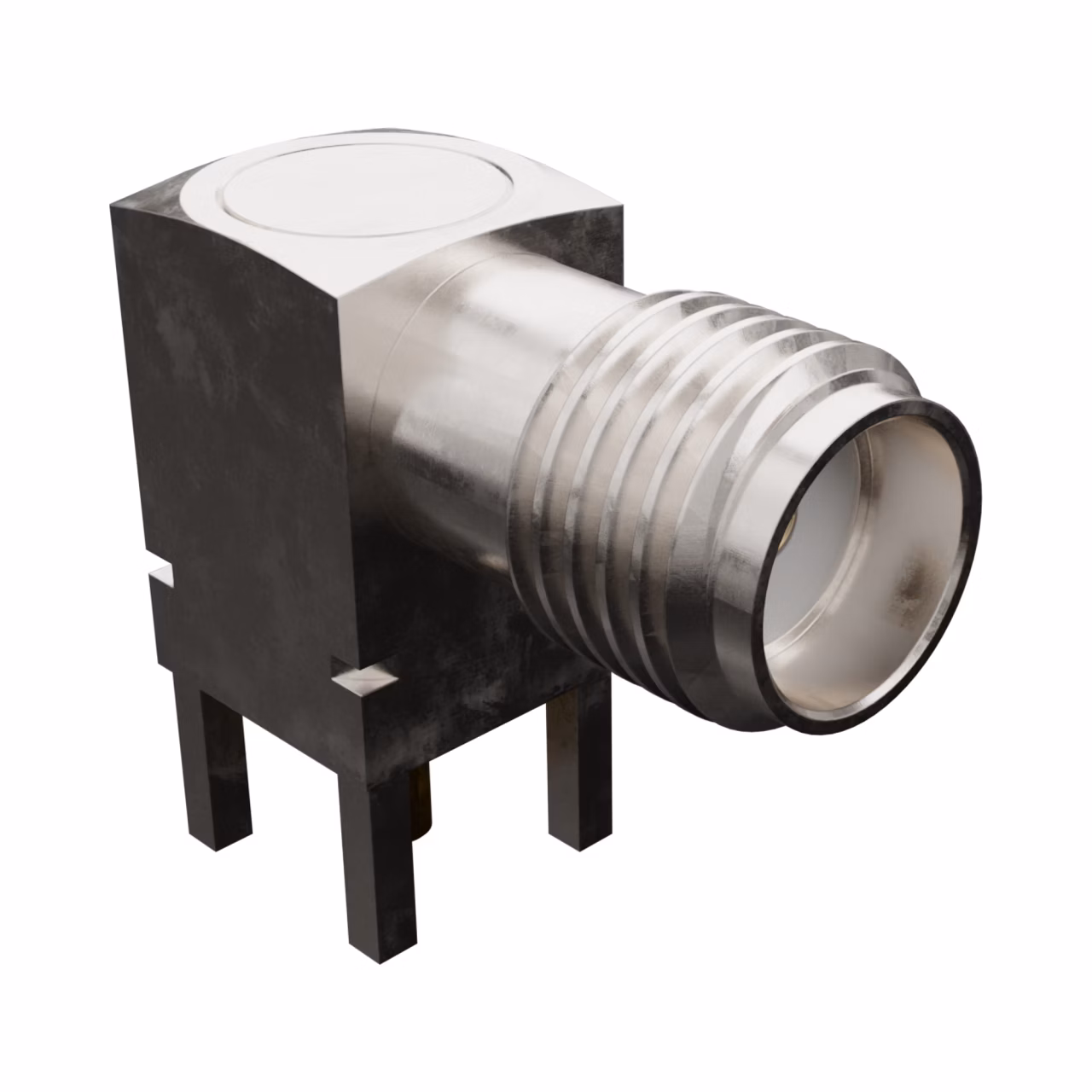 SMA Jack, Right-Angle, PCB Receptacle, Through Hole, Brass Body, Nickel (Ni) Plated, One Piece Per Bag, 50 Ohms for sale