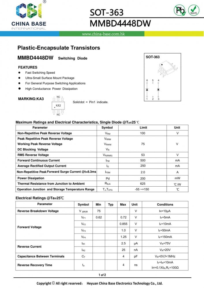 MMBD4448DW datasheet page 1