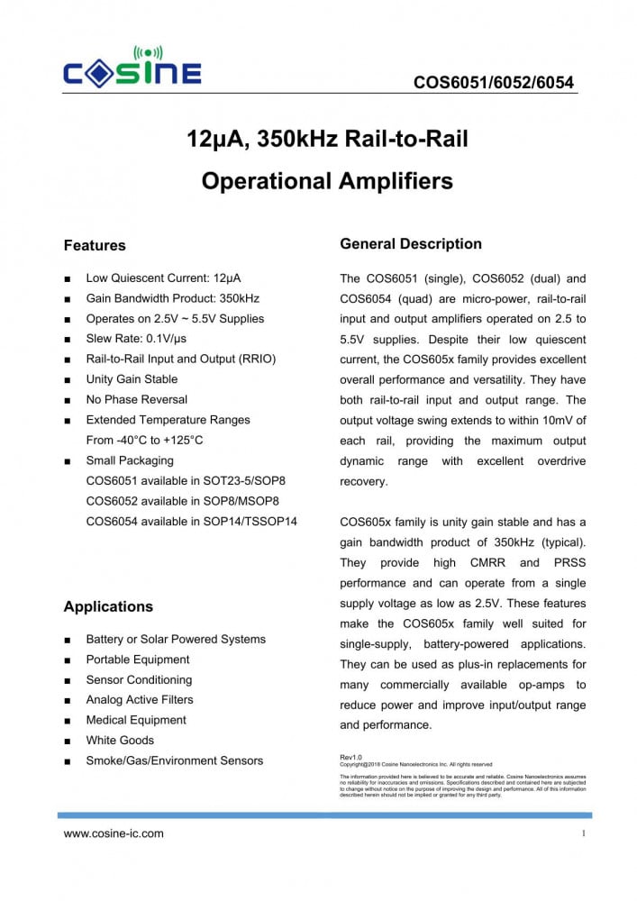 COS6054SR datasheet page 1
