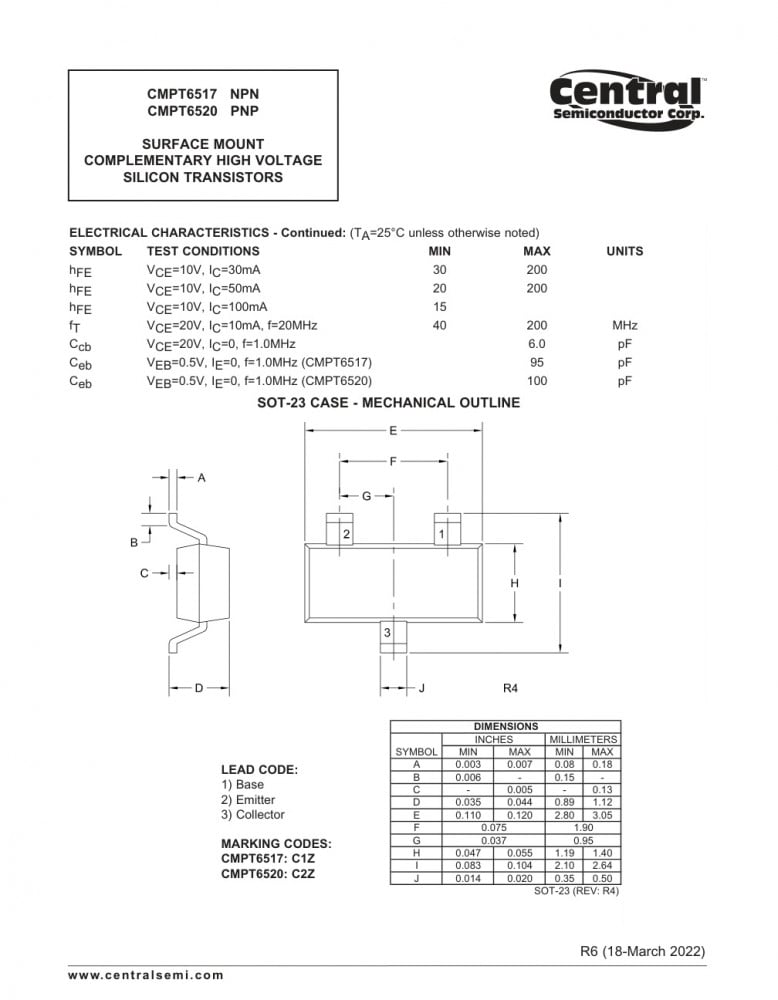 CMPT6517 electrical characteristics page