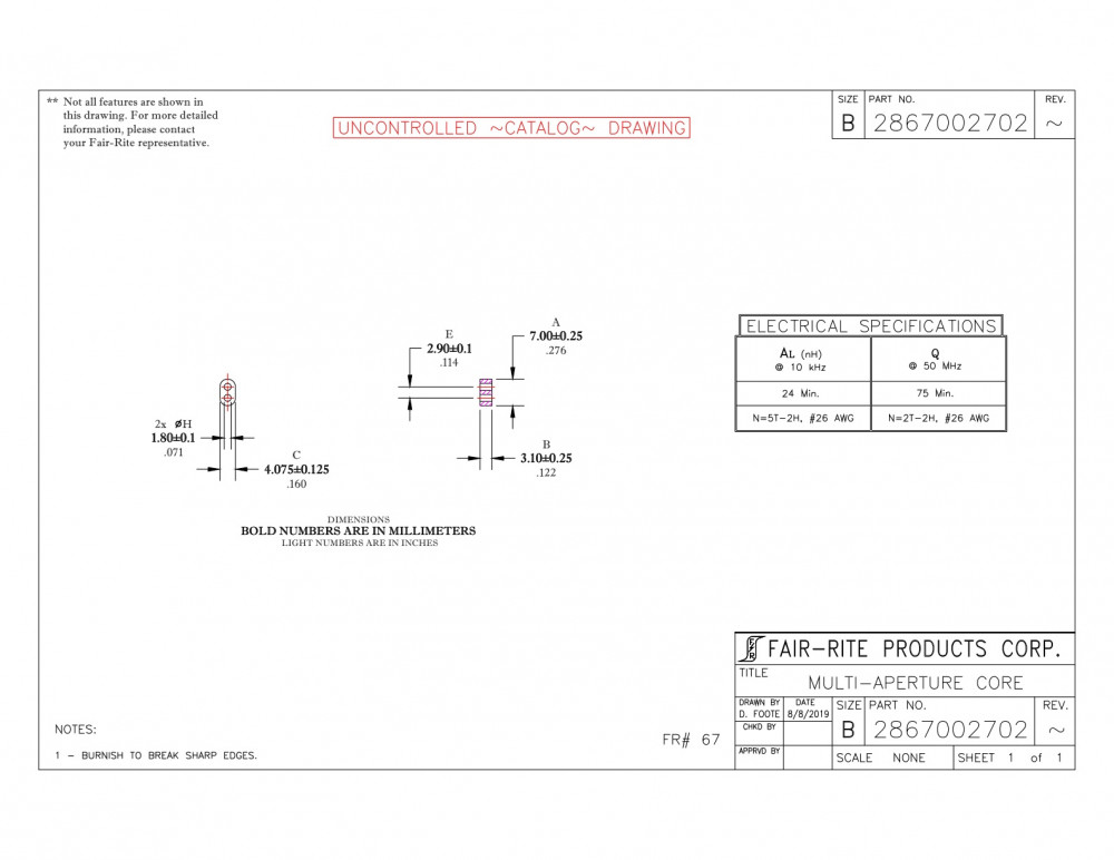 Fair-Rite 2867002702 multi-aperture core drawing