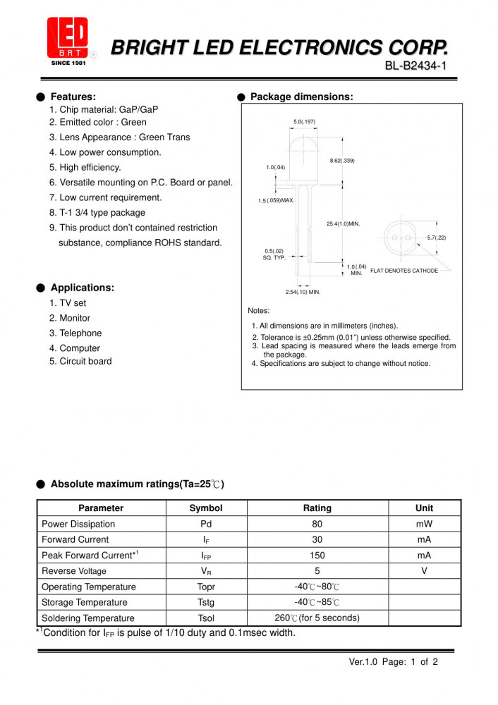 BL-B2434-1 datasheet page 1