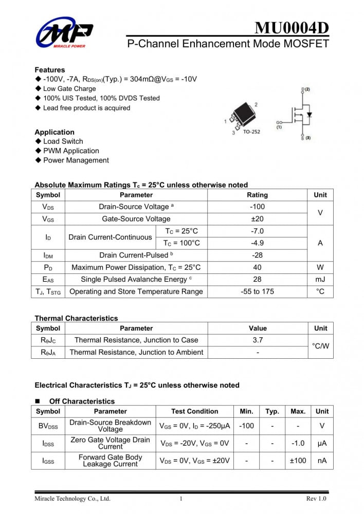MU0004D datasheet page 1
