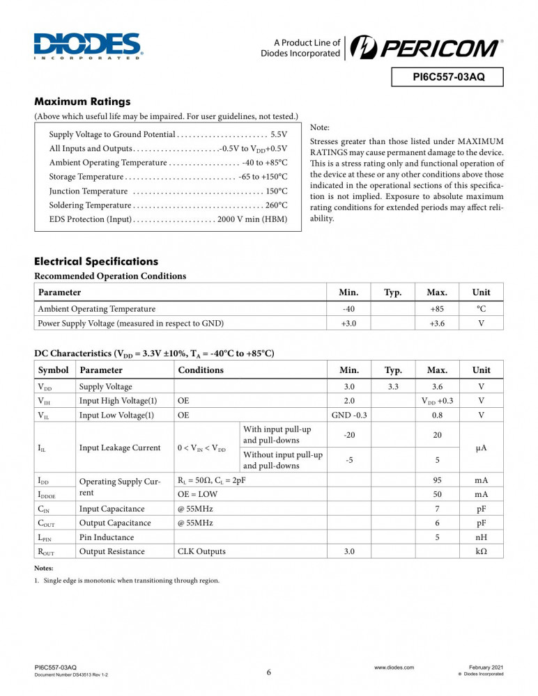 PI6C557-03AQ datasheet page 6