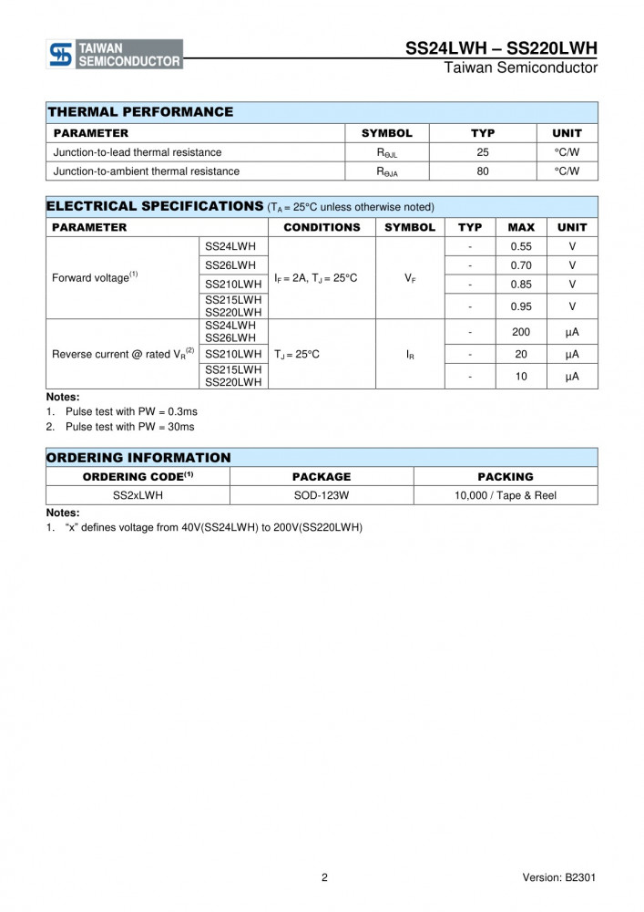 SS24LWH datasheet page 2