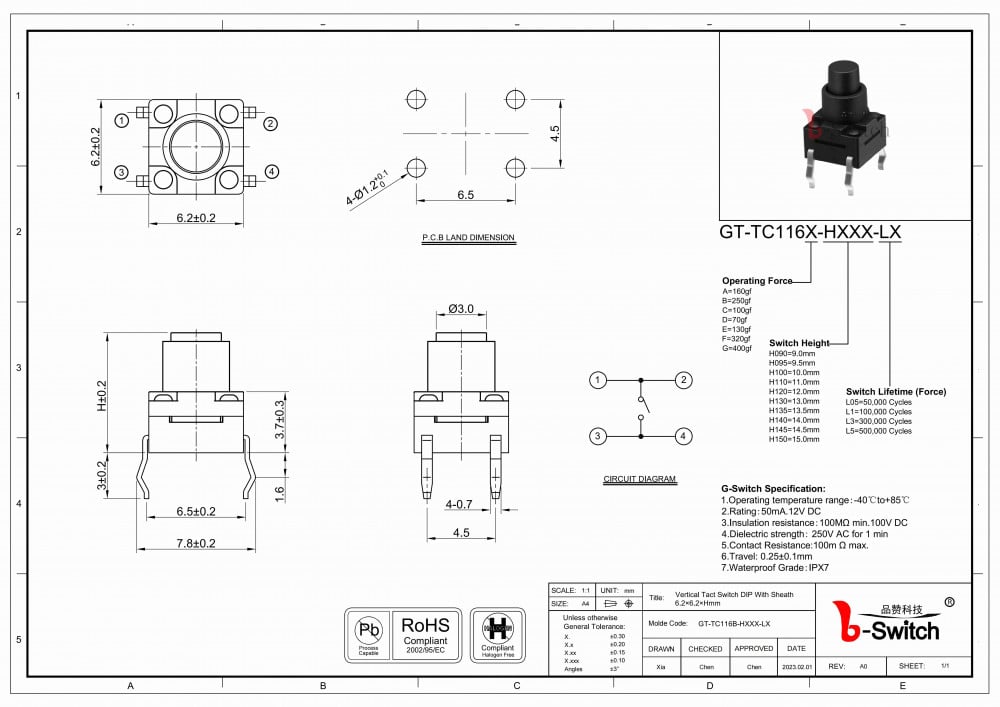 GT-TC116B-H110-L1 technical drawing