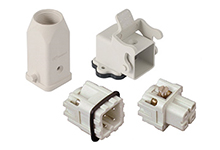 Heavy-Duty Connector Kit, 3 Pole, Series S-A Female-Male Inserts, Pg11 Plastic Hood-Top Entry, Bulkhead Housing-Right Angle, 1 Lever, Size 3A «21x21», Grey White for sale