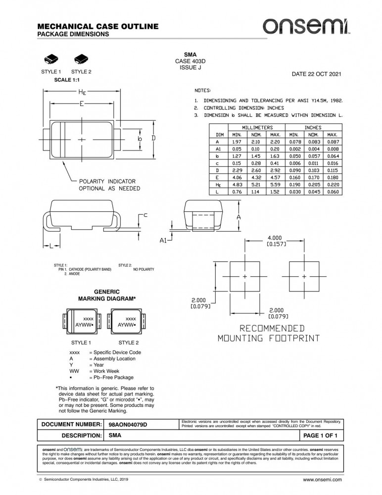 1SMA5938BT3G package drawing