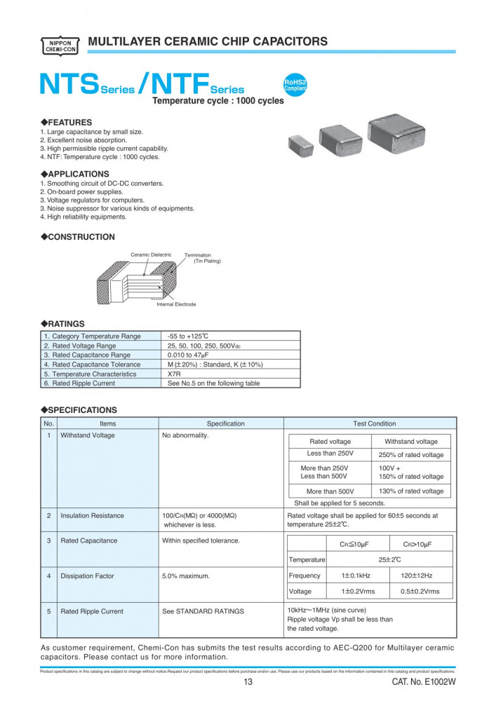 NCC NTS NTF datasheet page 1