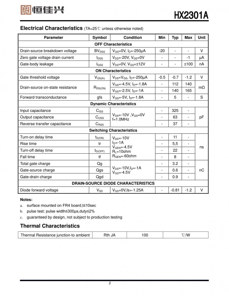 HX2301A datasheet page 2