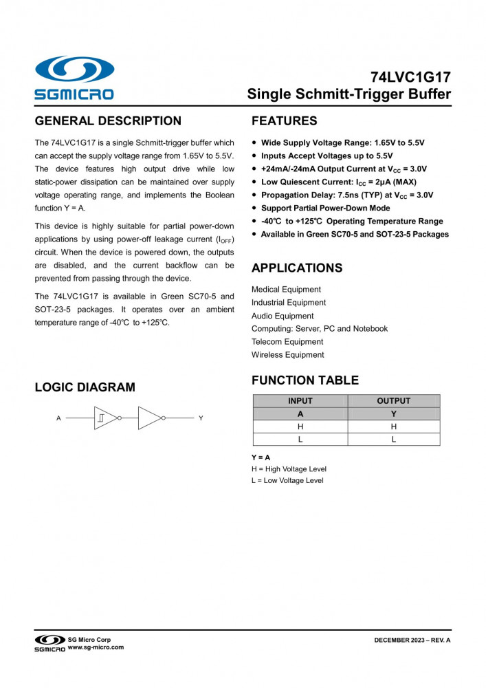 74LVC1G17 datasheet page 1