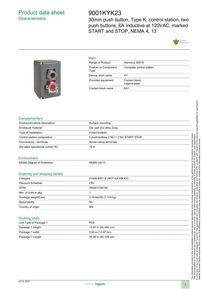 9001KYK23 technical document page 1