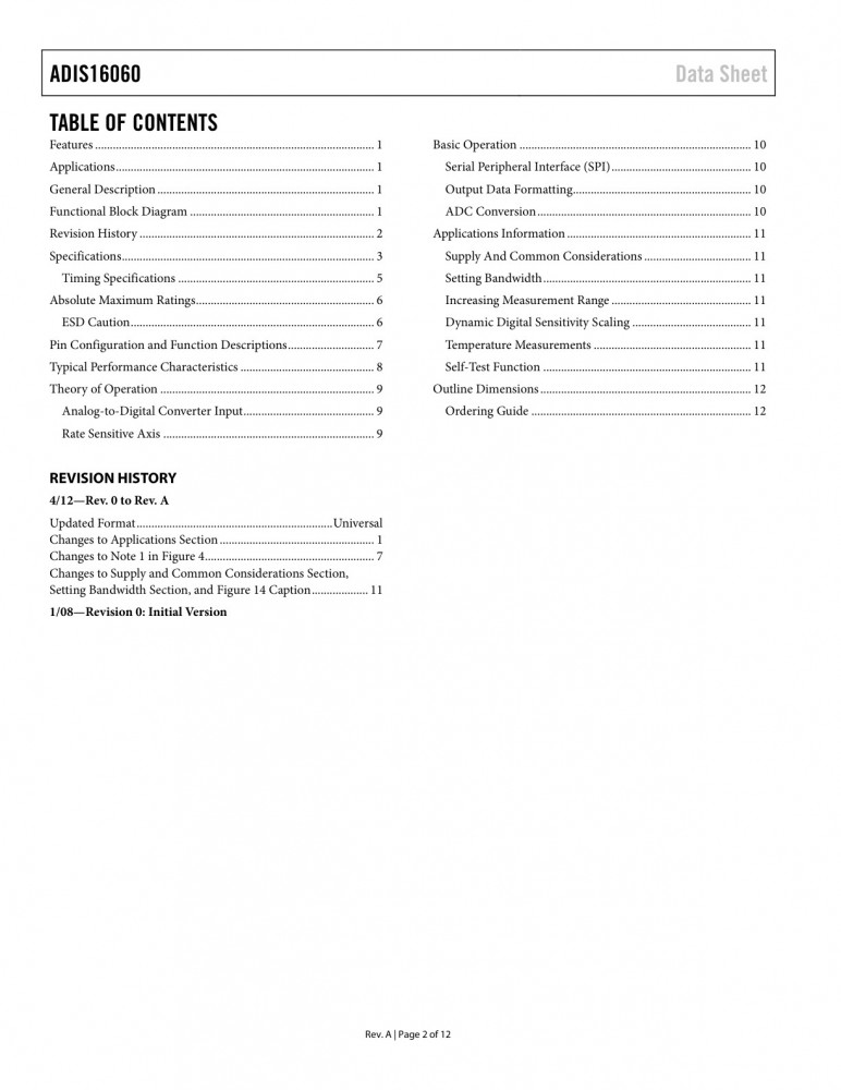 ADIS16060 datasheet page 2