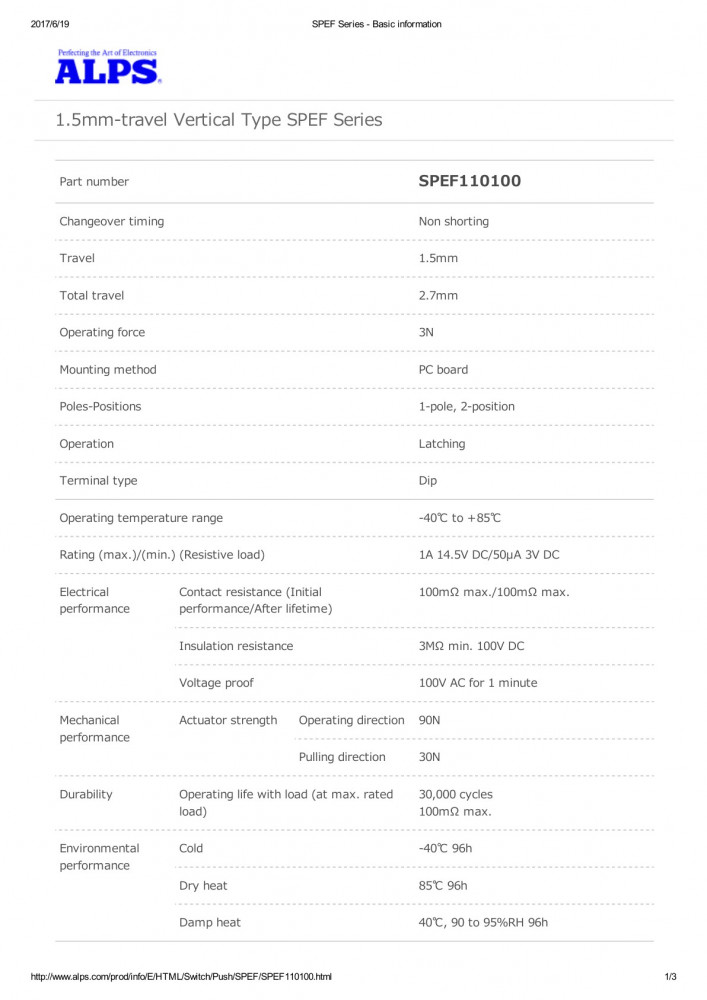 SPEF110100 product specifications
