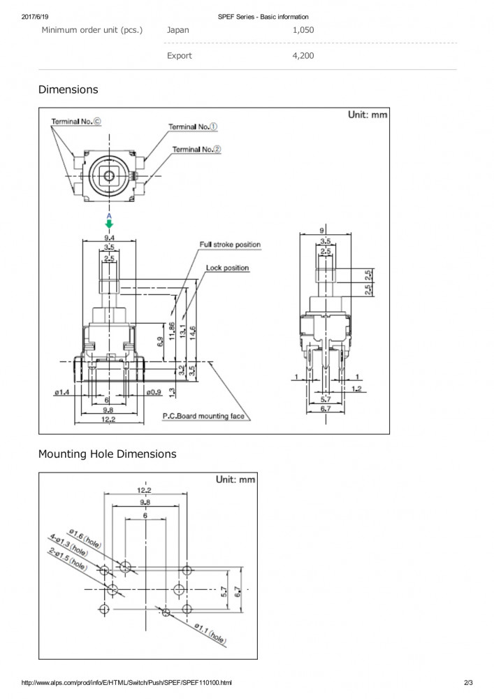 SPEF110100 dimensions and mounting information