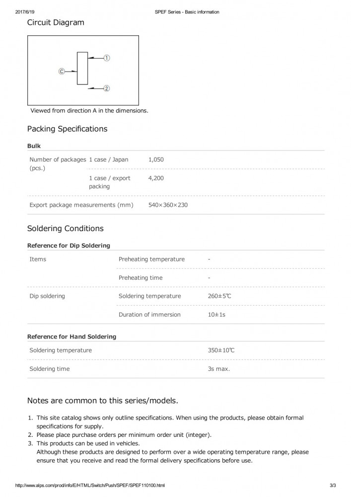 SPEF110100 packing and soldering conditions