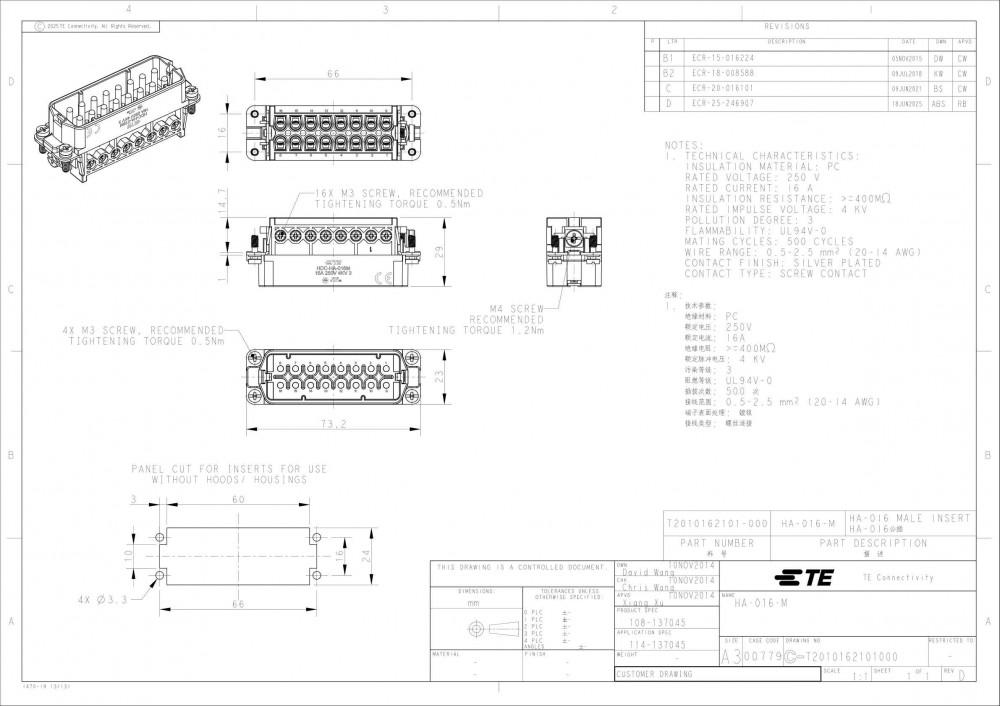 TE Connectivity HA-016-M controlled drawing preview