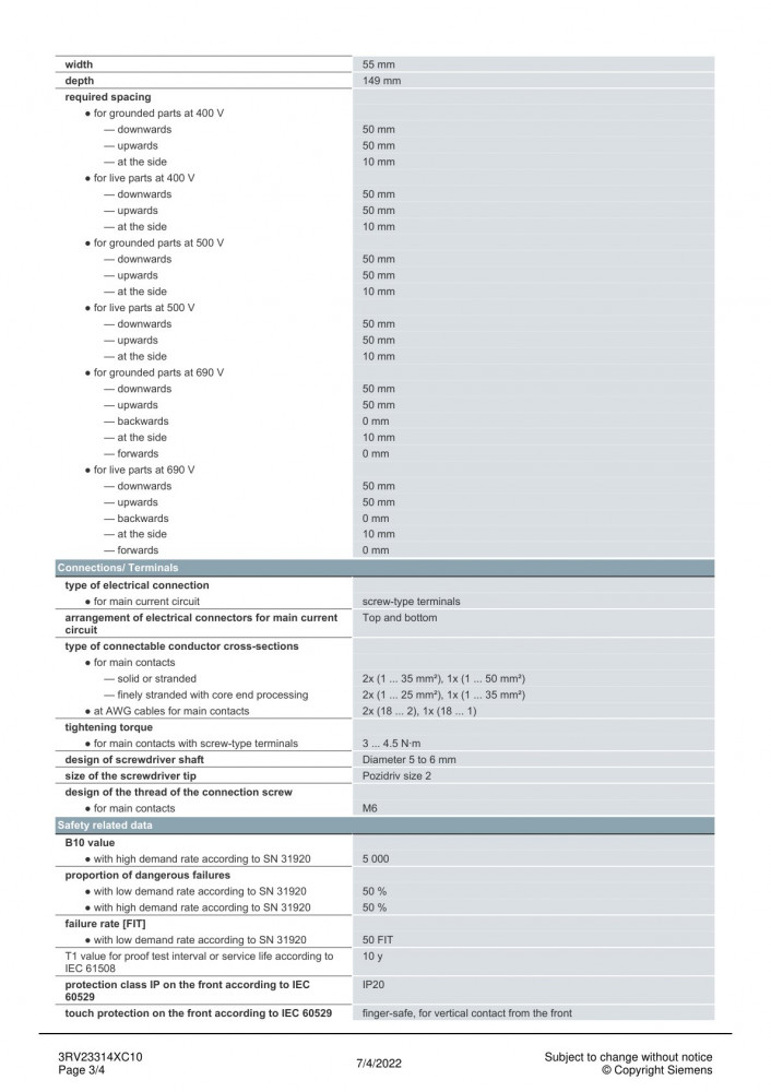 3RV23314XC10 datasheet page 3