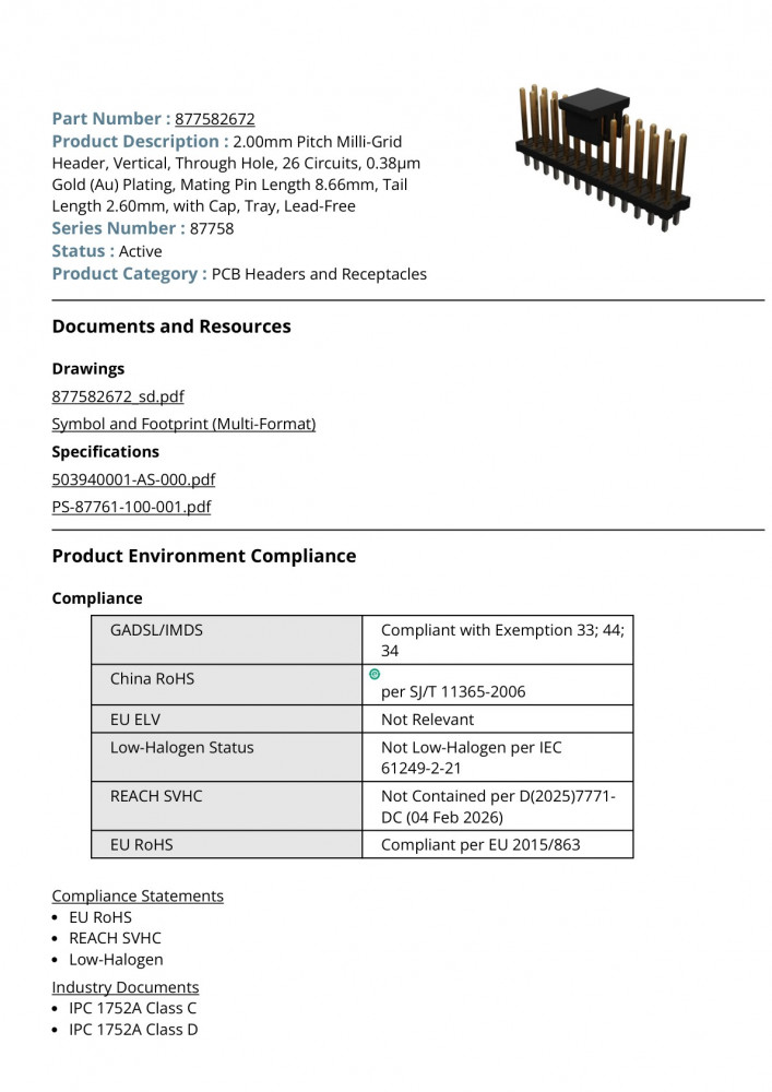 MOLEX 877582672 technical document preview page 1