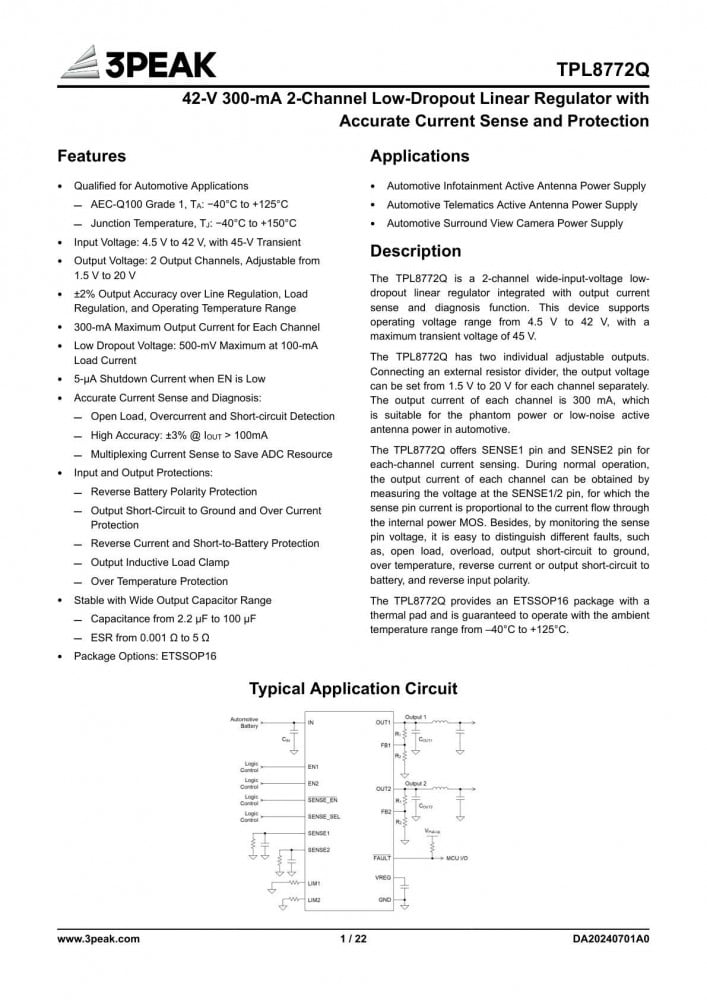 TPL8772Q datasheet page 1