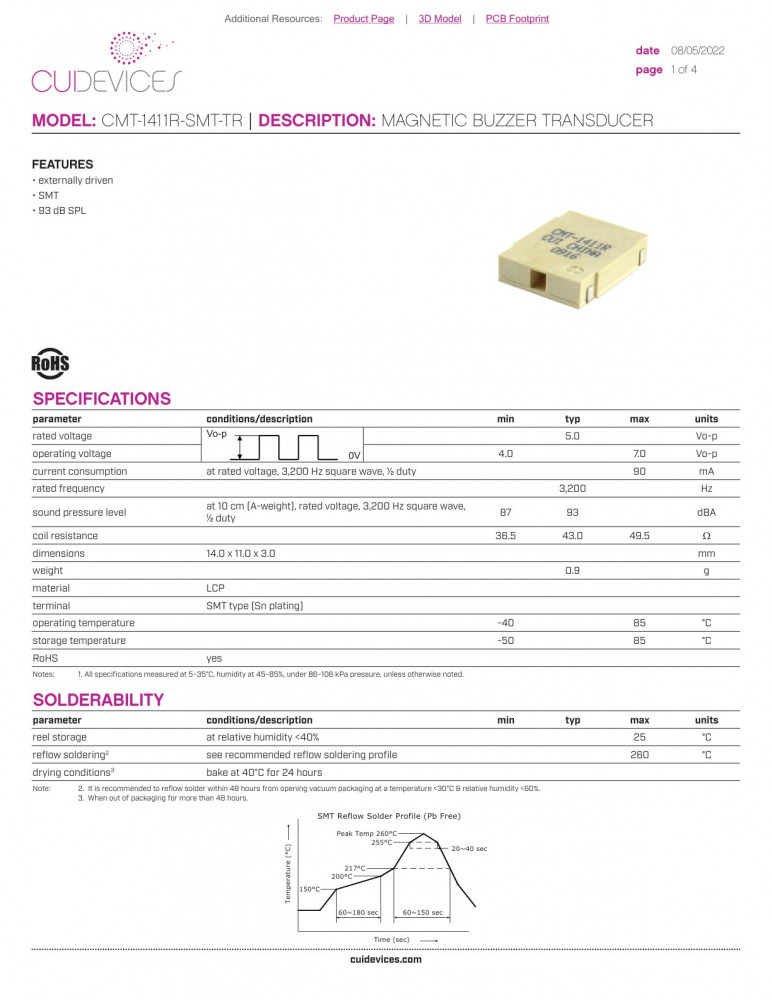 CMT-1411R-SMT-TR datasheet page 1