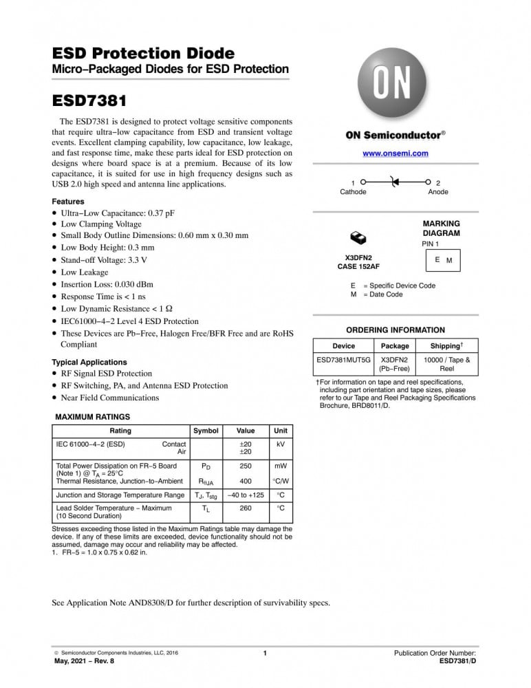 ESD7381MUT5G datasheet page 1