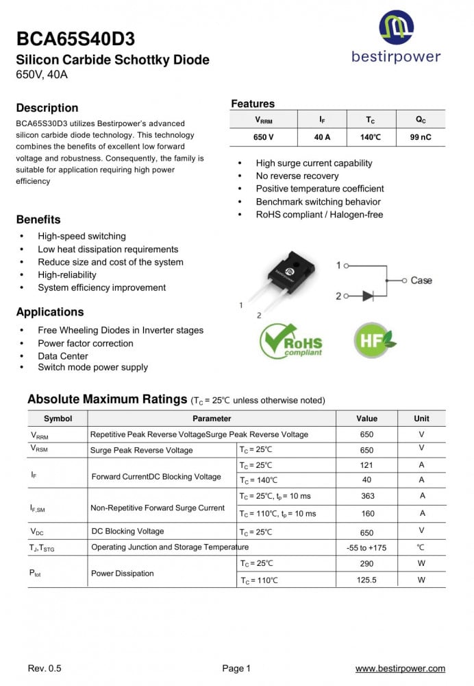 BCA65S40D3 datasheet page 1