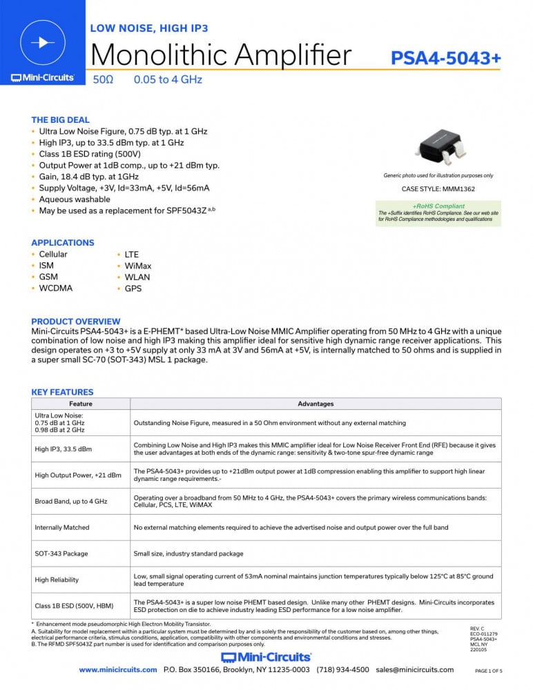 PSA4-5043+ datasheet page 1